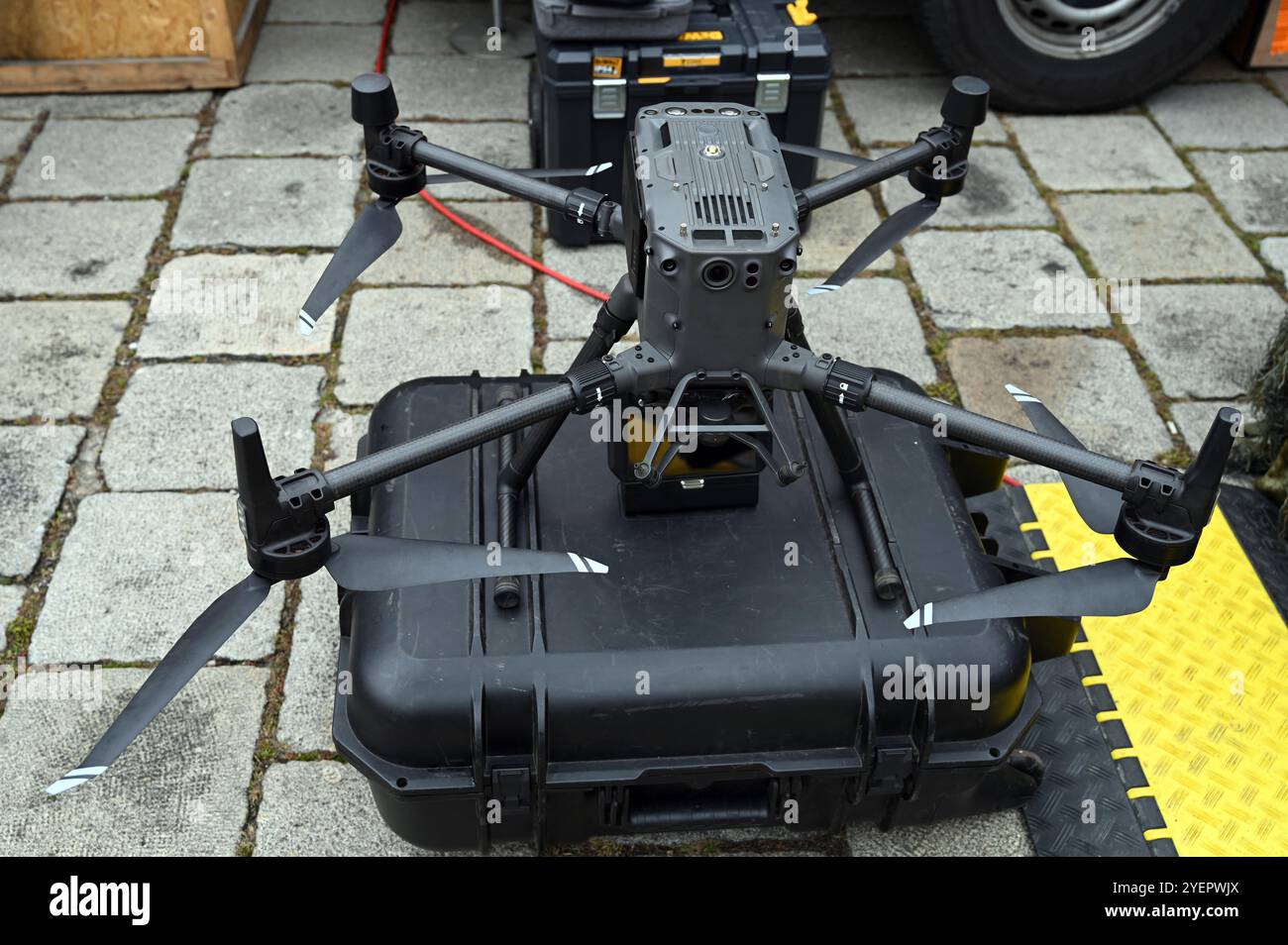 Military reconnaissance drone and equipment on ground Stock Photo - Alamy