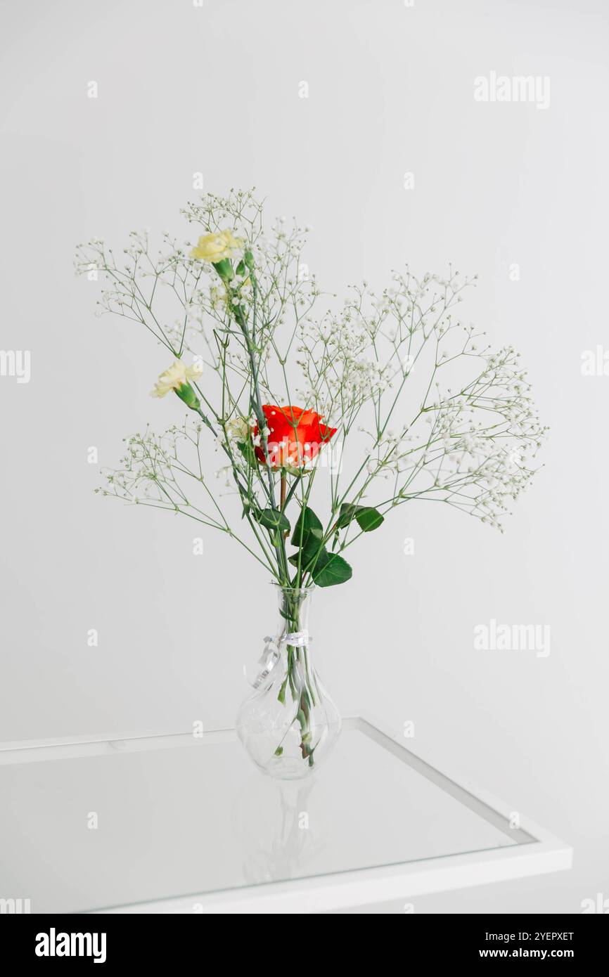 Carnation, Rose & Baby's Breath Arrangement Stock Photo - Alamy