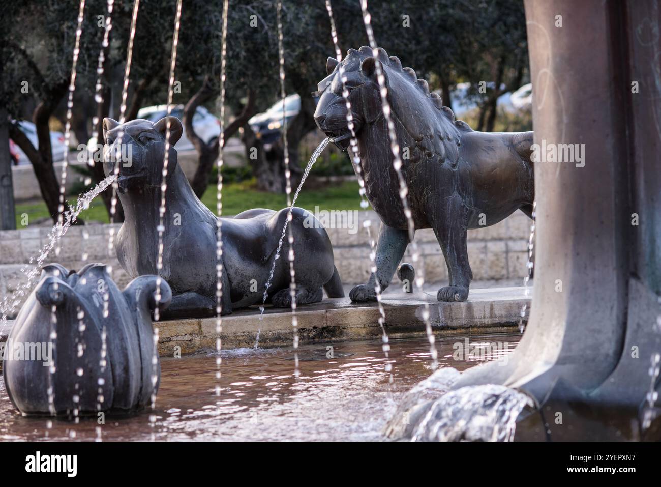The Jerusalem Lions Fountain, a bronze and gold-plated, sculpted ...