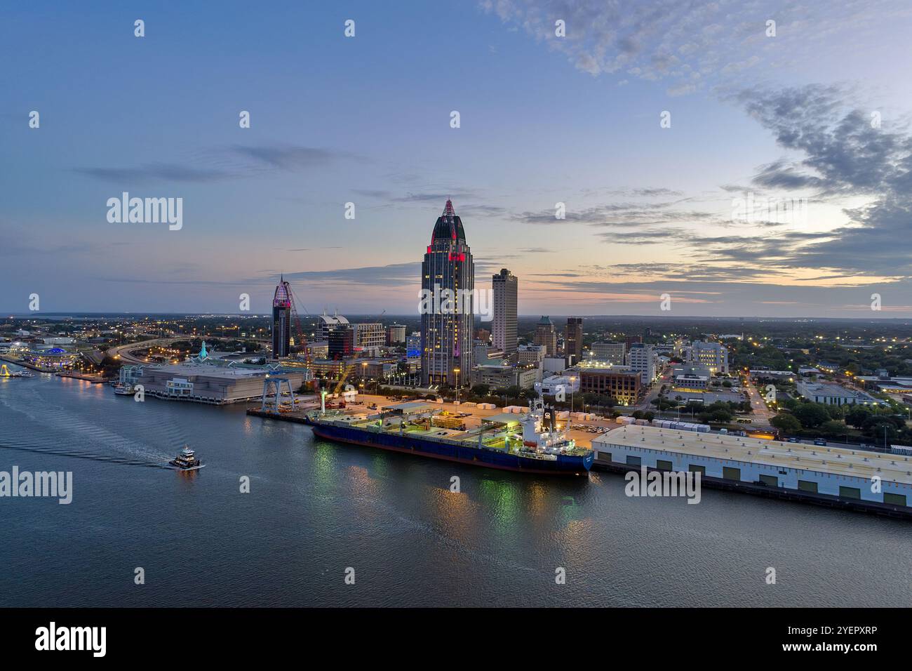 Downtown Mobile waterfront skyline at sunset Stock Photo - Alamy