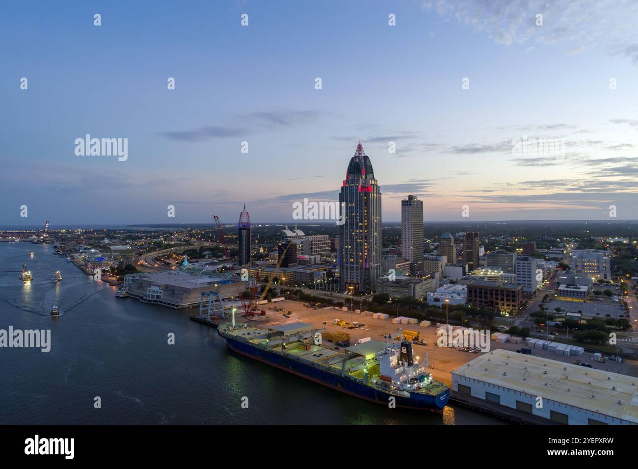 Downtown Mobile waterfront skyline at sunset Stock Photo - Alamy
