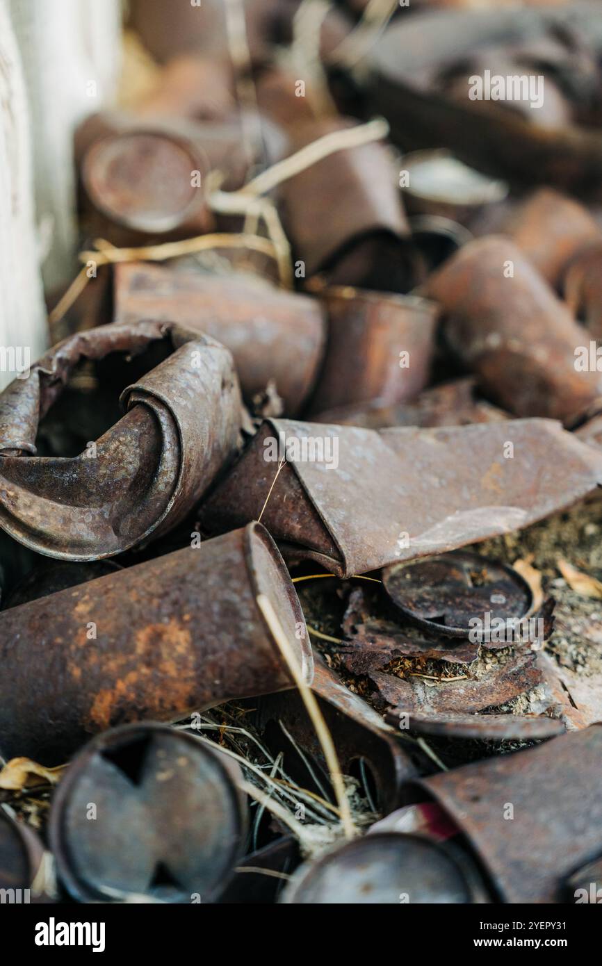 Close-up of rusted tin cans with textures of decay and patina Stock ...