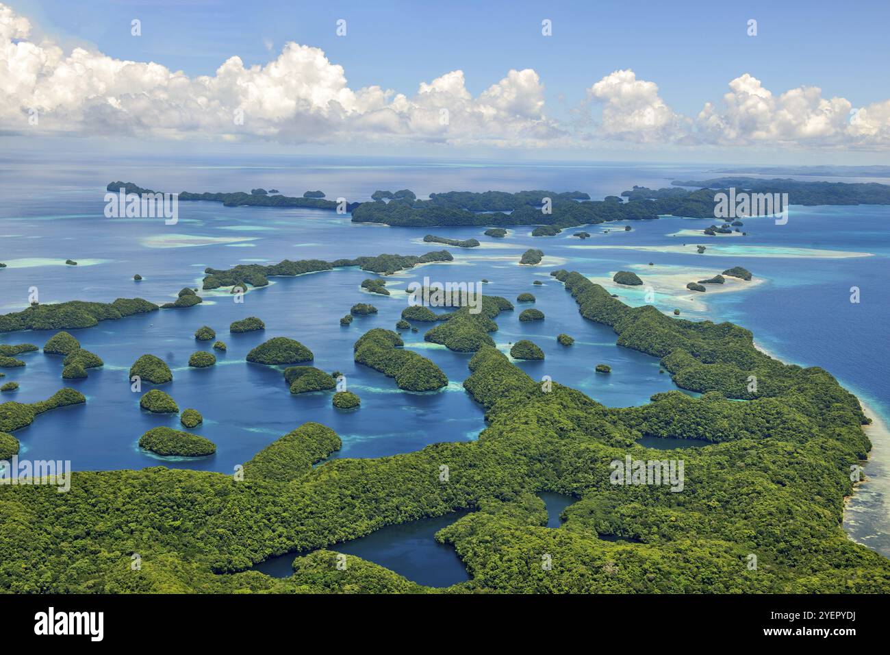 Aerial view of 70 Seventy Islands Rock Islands in island paradise ...