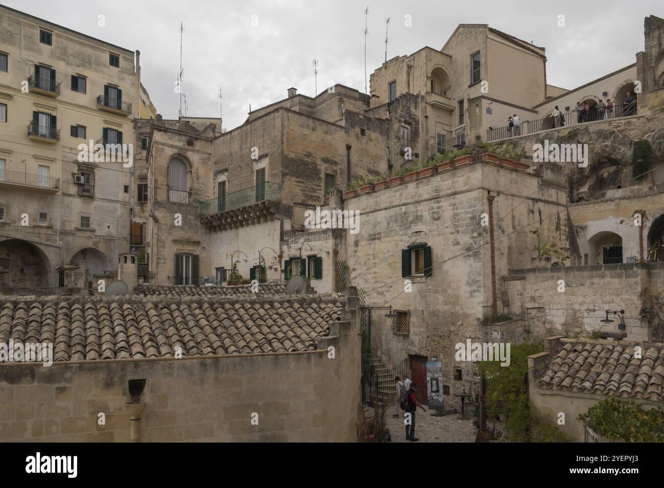 Historic Italian town view with old stone buildings and narrow streets ...