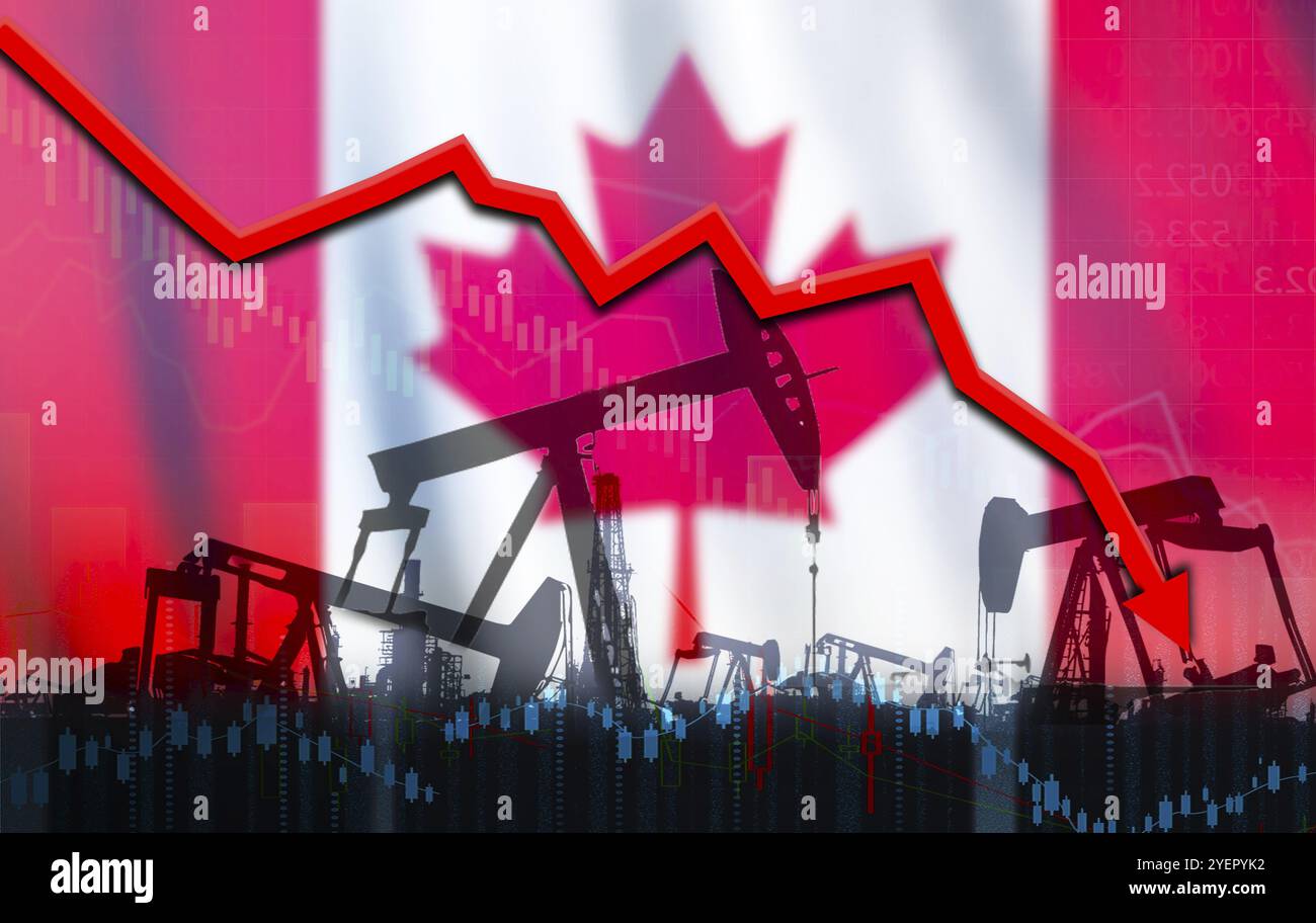 Oil crisis with Canada flag on economic graph. Oil production crisis ...