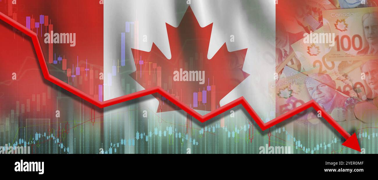 Canada financial crisis on economic graph, economic collapse. Financial ...