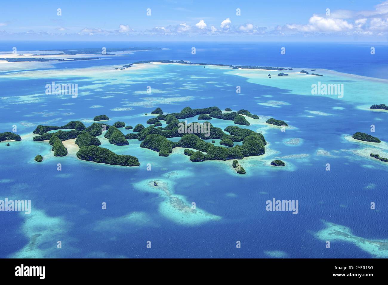 Aerial view of 70 Seventy Islands Rock Islands in island paradise ...