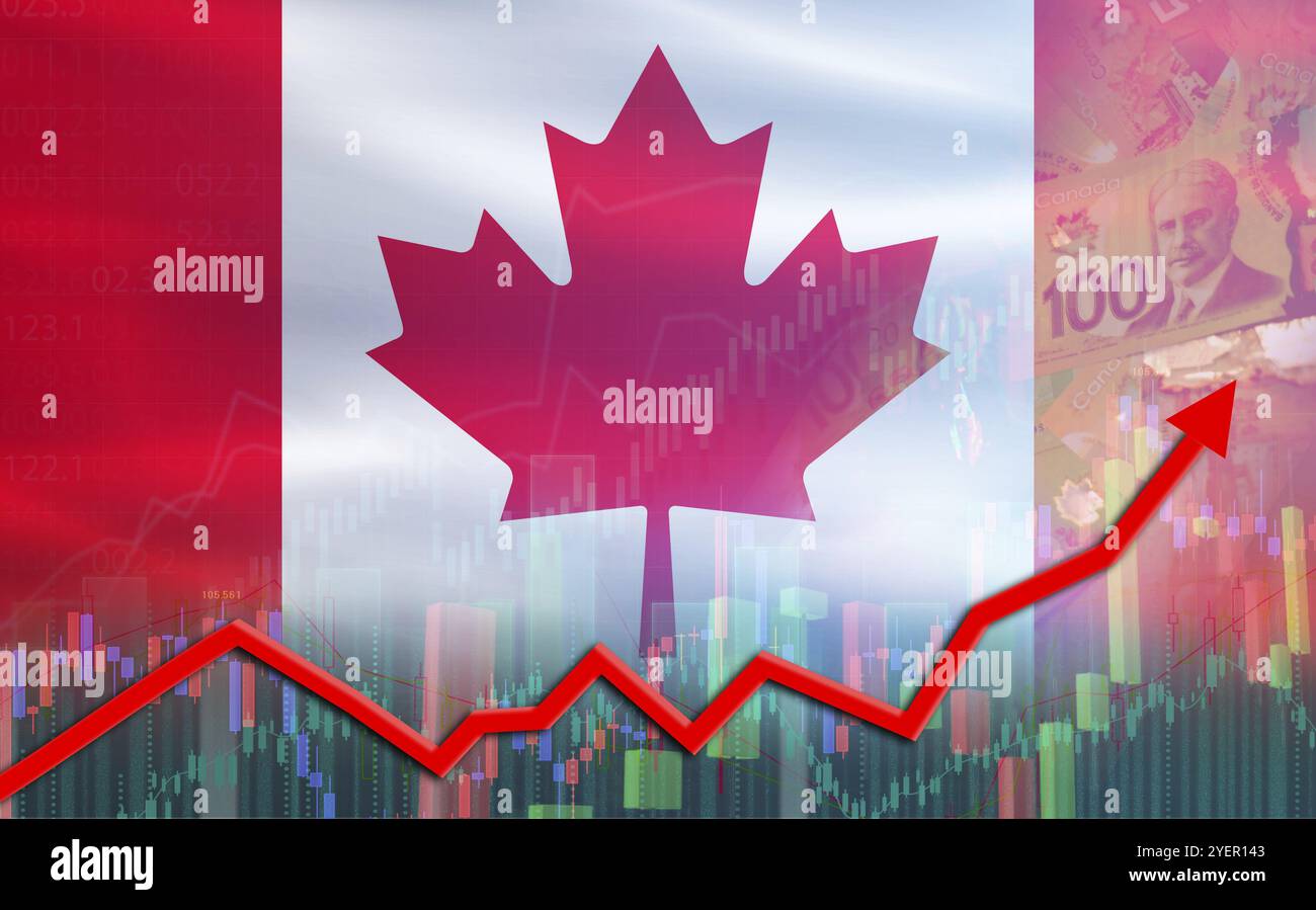 Canada flag on financial growth graph. Canada economy growth on ...