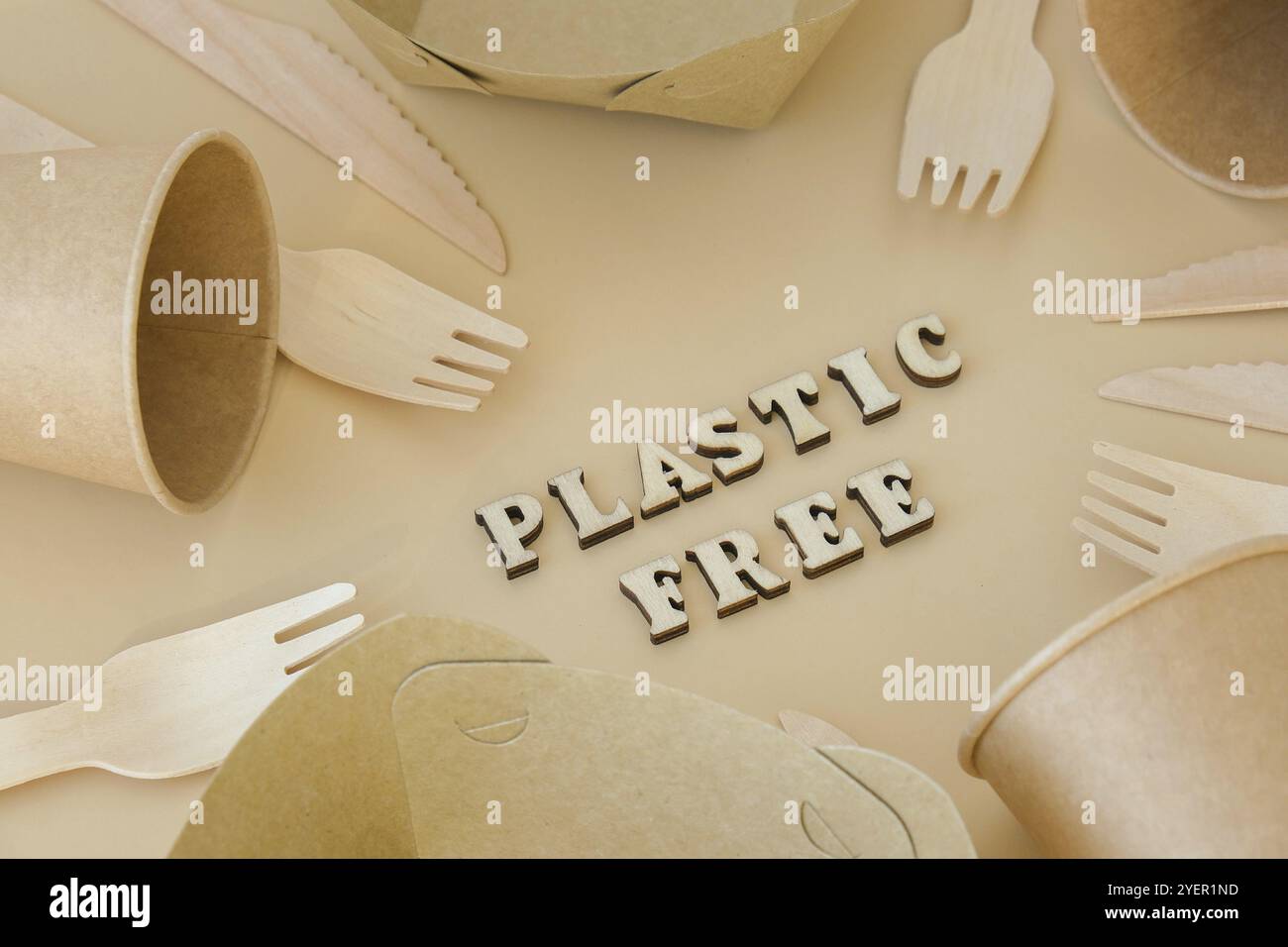 PLASTIC FREE text around Eco friendly, disposable, recyclable ...