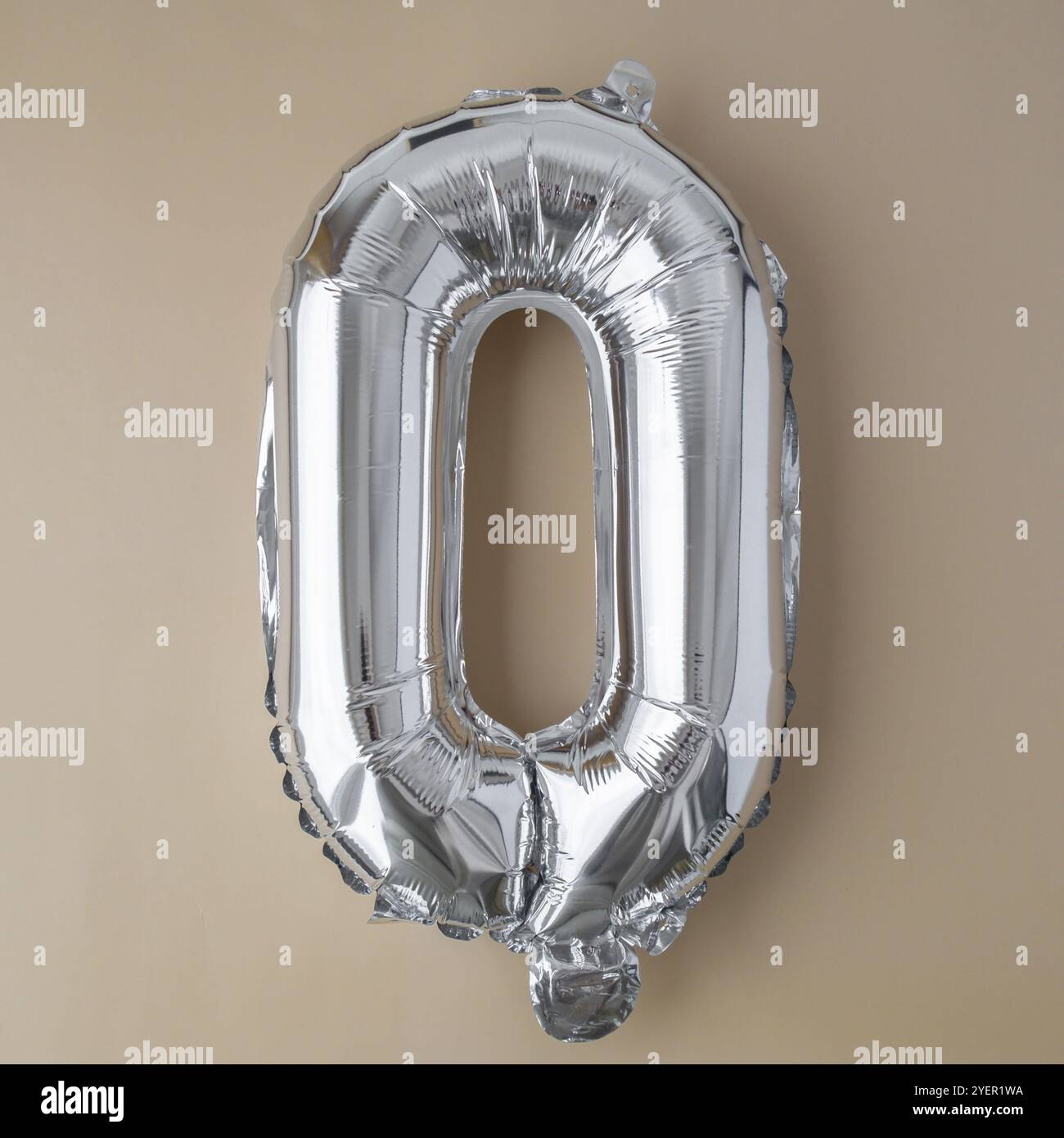 0 ZERO metallic balloon on beige neutral background. Greeting card ...