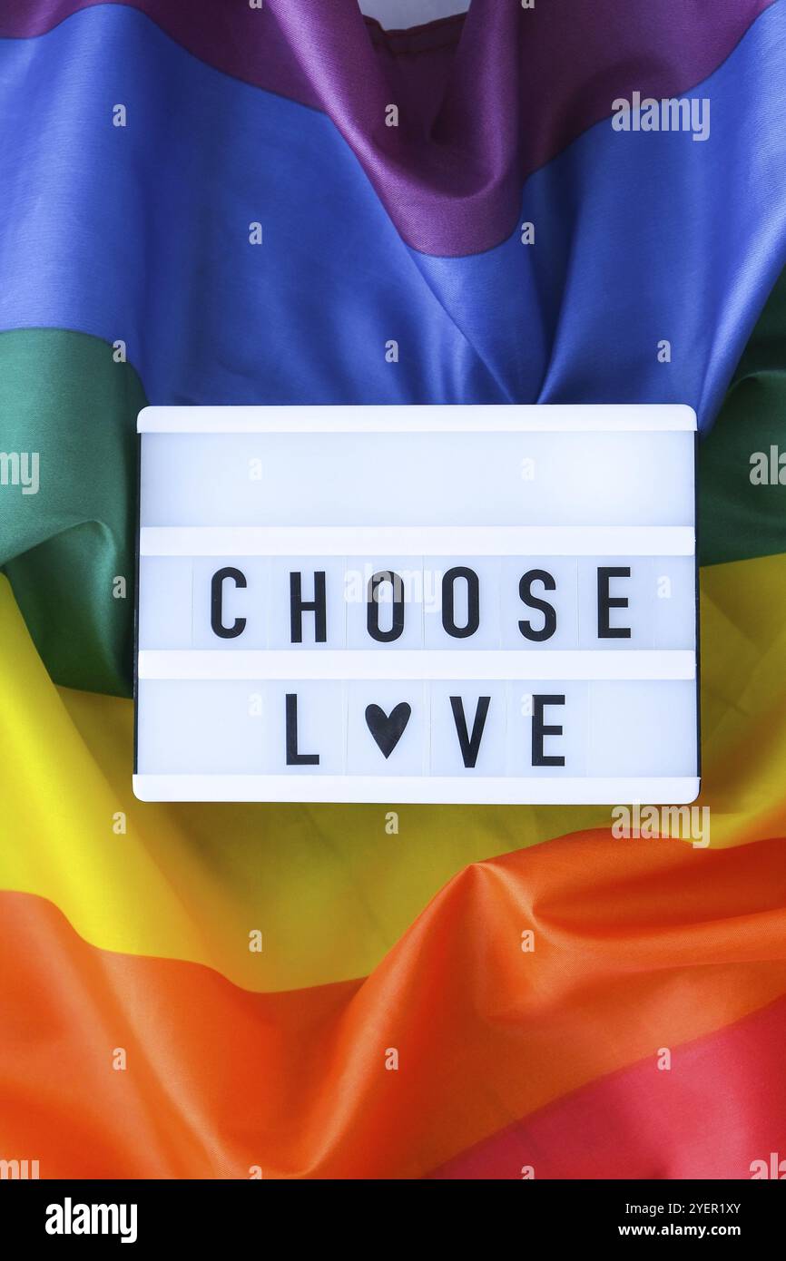 Rainbow flag with lightbox and text CHOOSE LOVE. Rainbow lgbtq flag ...