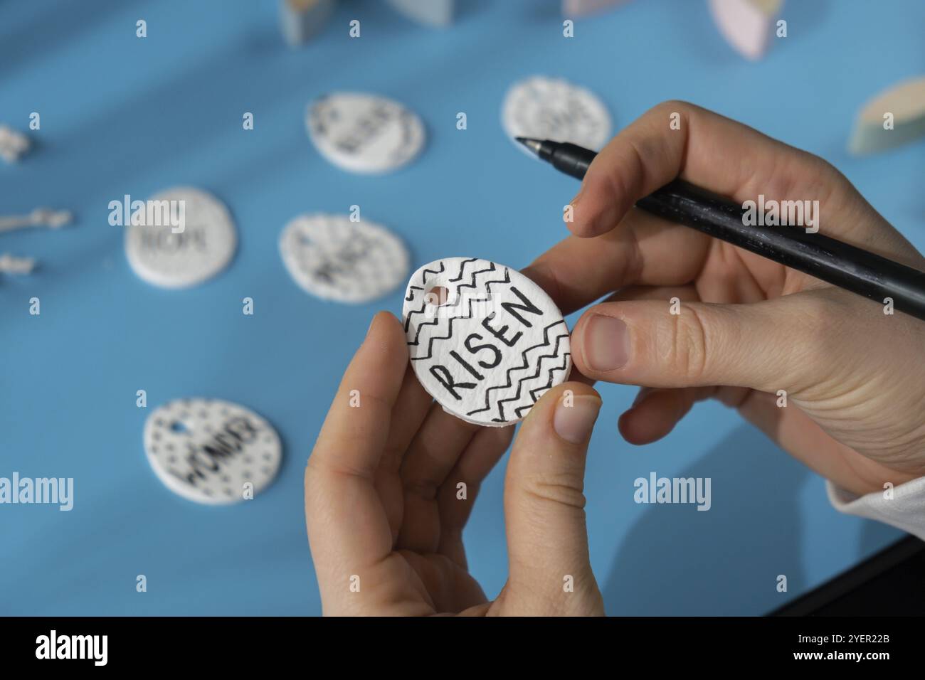 Master class writing word RISEN on EASTER clay egg Children air dry ...