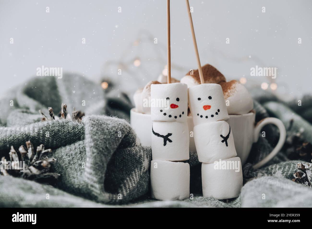 Two happy funny marshmallow snowmen. Marshmallow friends. Diy. Sweet ...