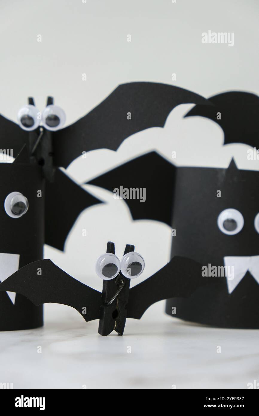 Halloween party decor handmade. DIY for children paper bat. Autumn fall ...