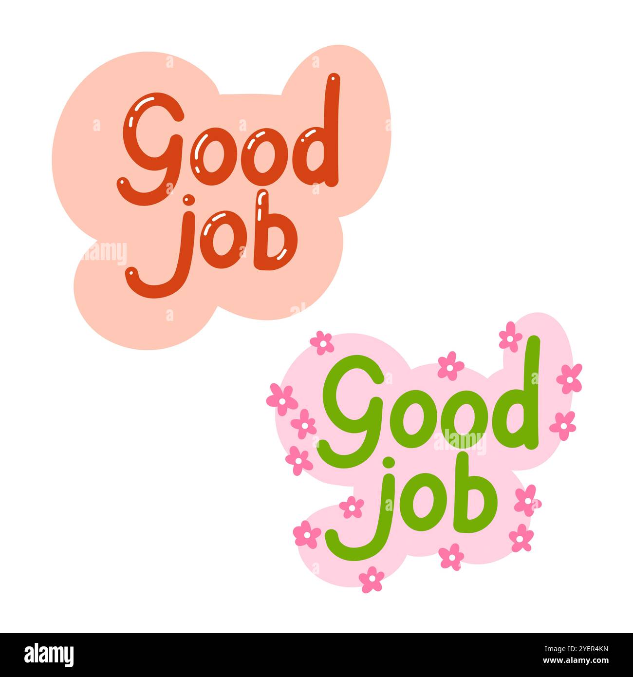 Hand drawn illustration of good great job sticker in warm pastel colors ...