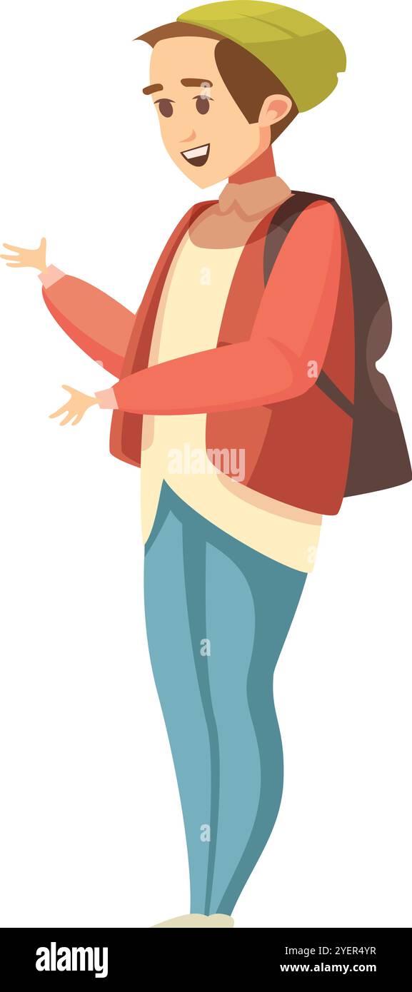 Happy man backpack standing Stock Vector Images - Alamy