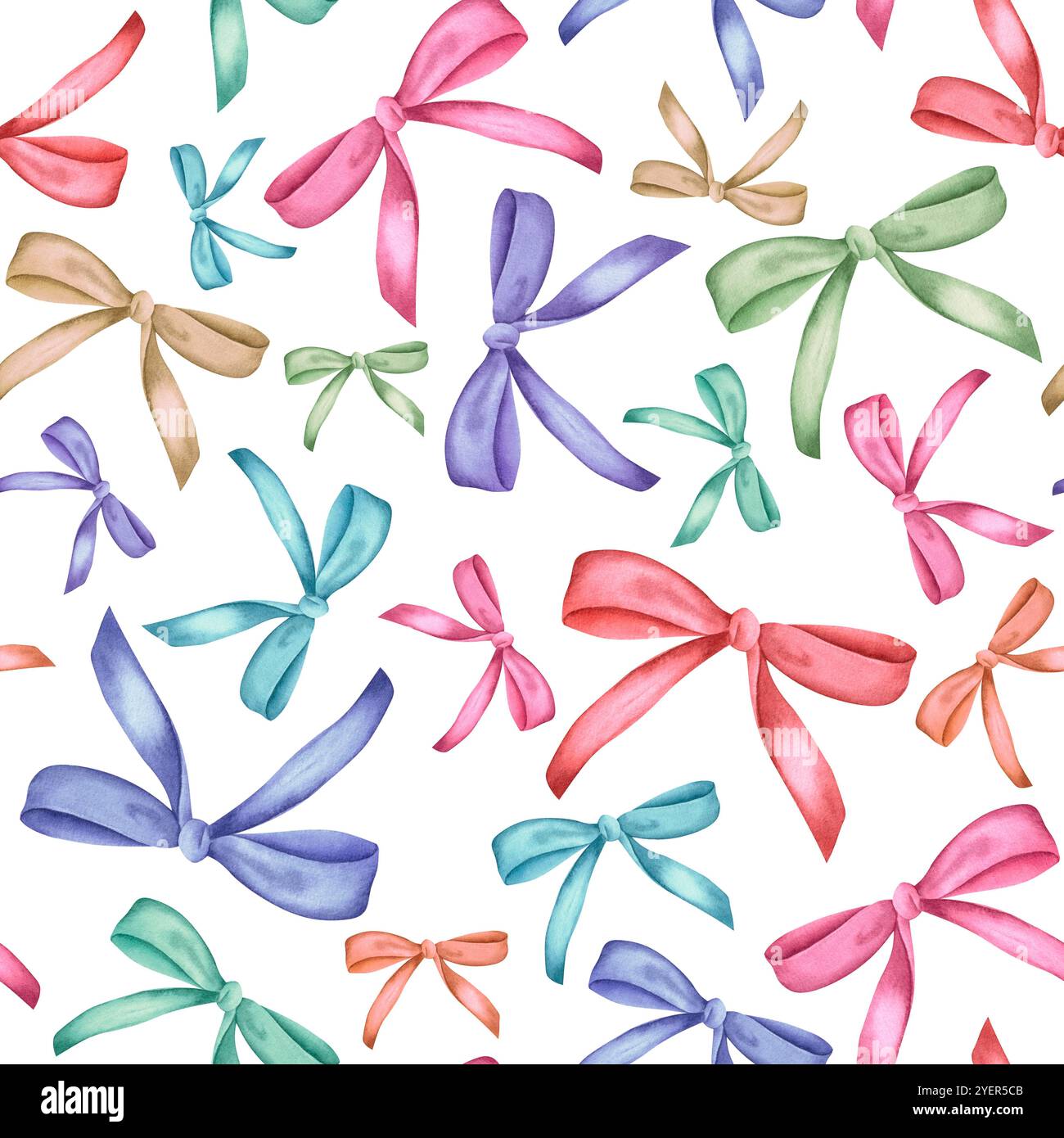Ribbon bows colored. Hand drawn watercolor illustration. Seamless ...