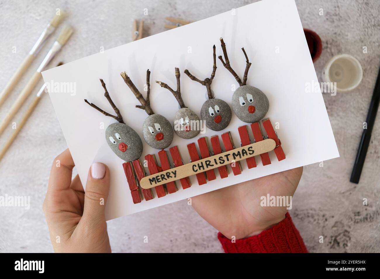 Step by step. Top view. Process kid children craft. Do it yourself Diy ...