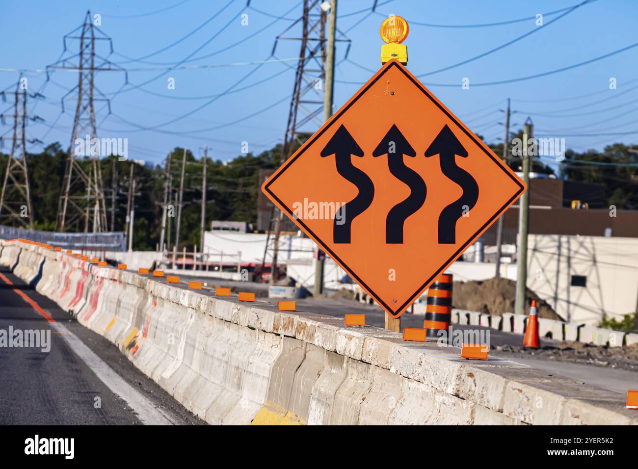 Temporary detour from normal traffic route, three lines road, Temporary ...