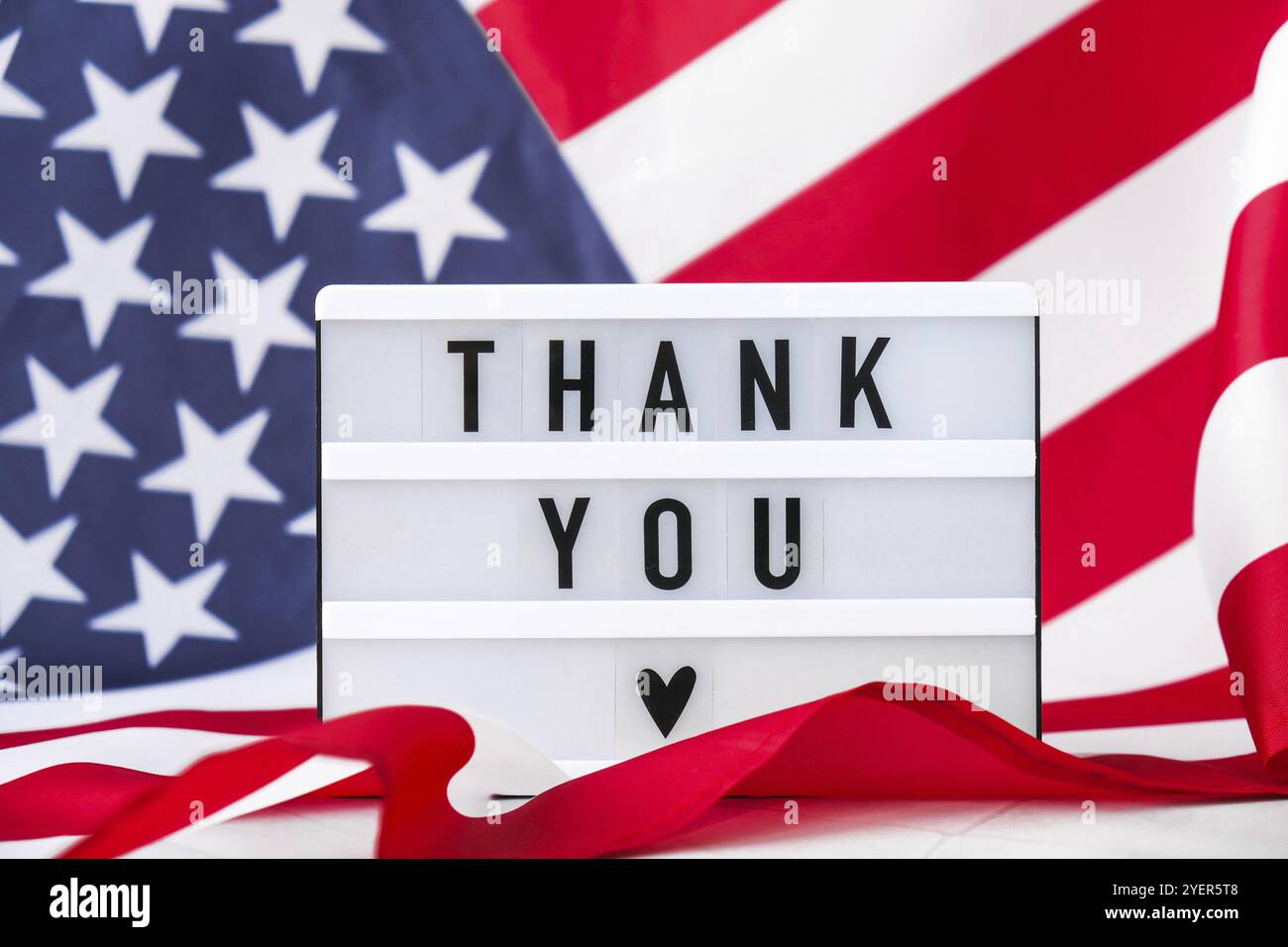 American flag. Lightbox with text THANK YOU Flag of the united states ...