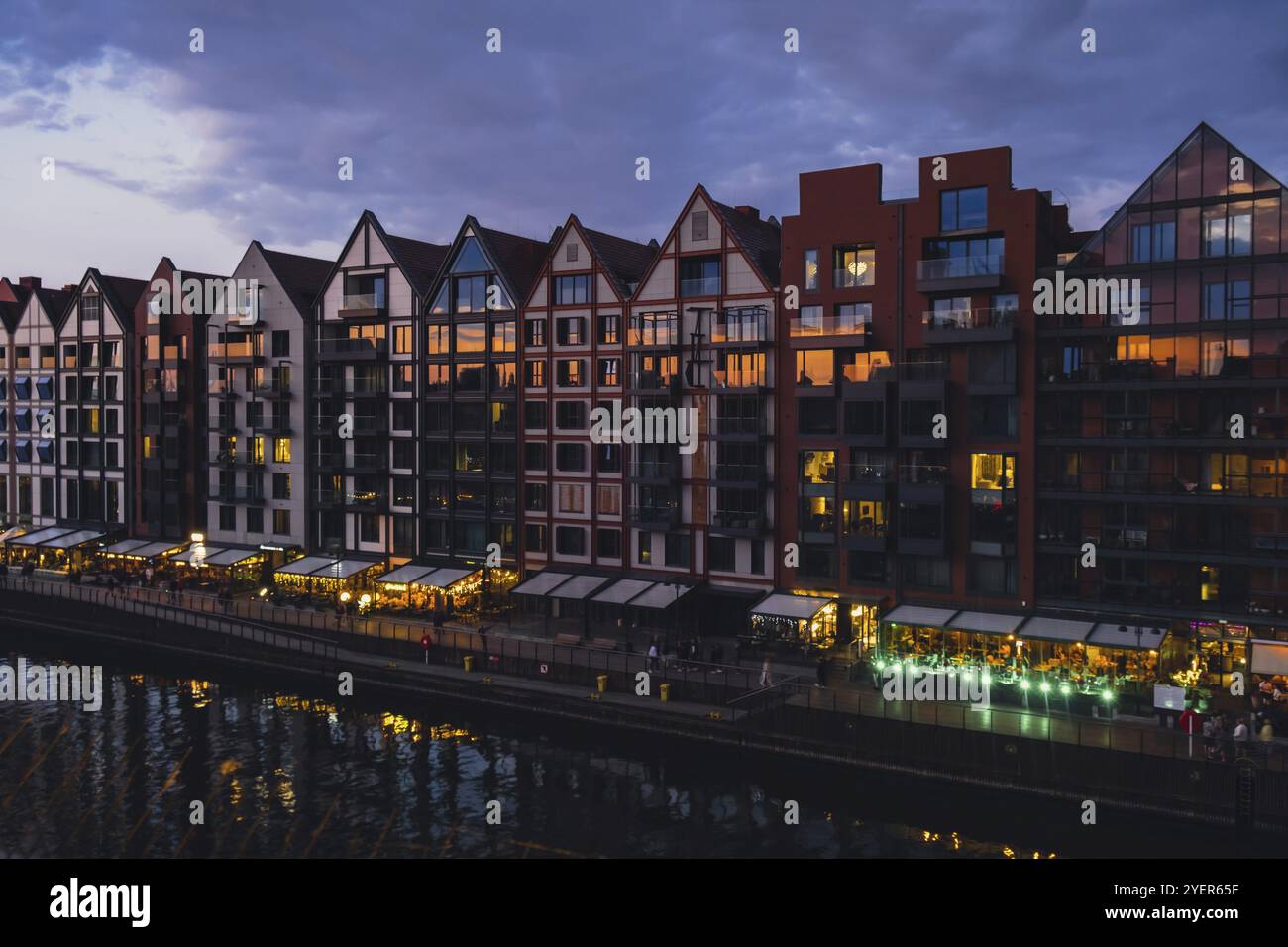 Old town in Gdansk at summer dusk Poland. Sunset night view from the ...