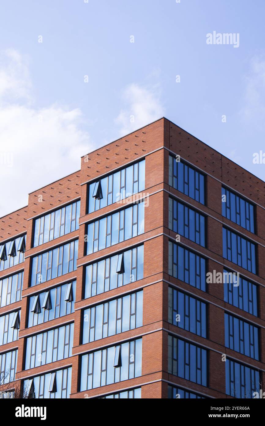 Exterior of modern architecture. Black windows, the facade of a modern ...