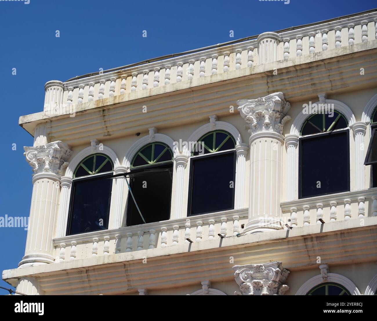 Detailed view of windows, doors and balconies of city buildings Stock ...