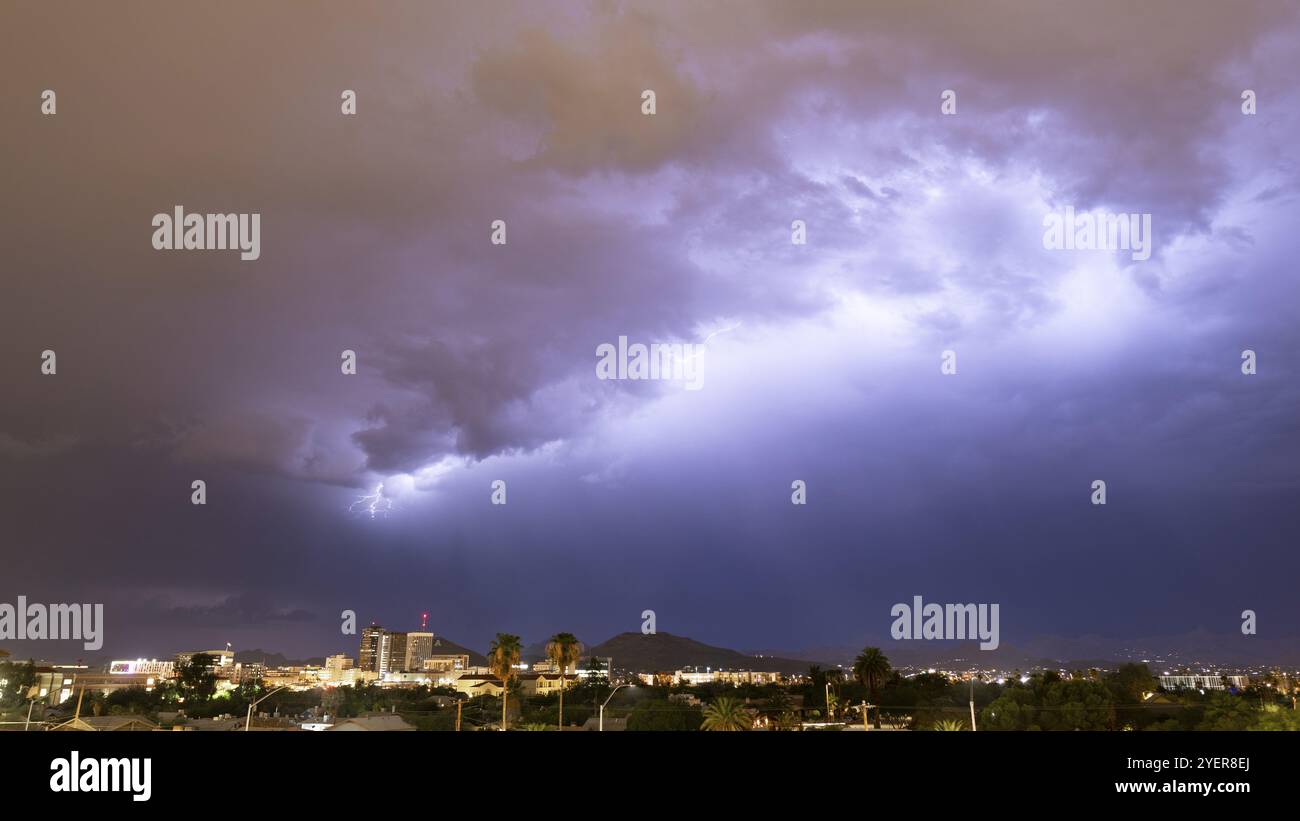 Electrical Storm Lightning Striking over Downtown Tucson Arizona United ...
