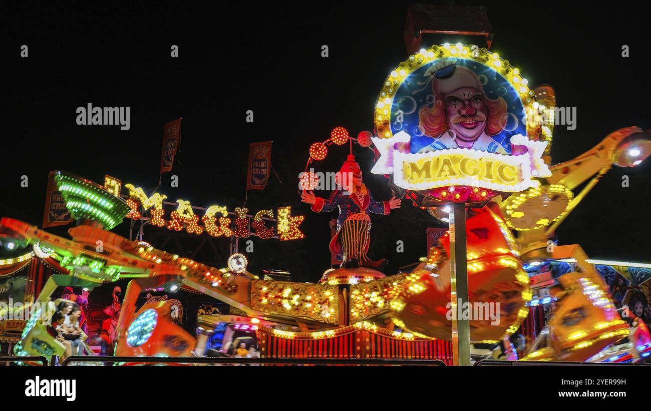 Odessa Ukraine July 2021: illumination working theme park. Spinning ...