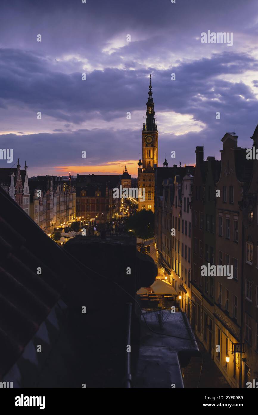 Beautiful old town in Gdansk at summer dusk Poland. Sunset night view ...