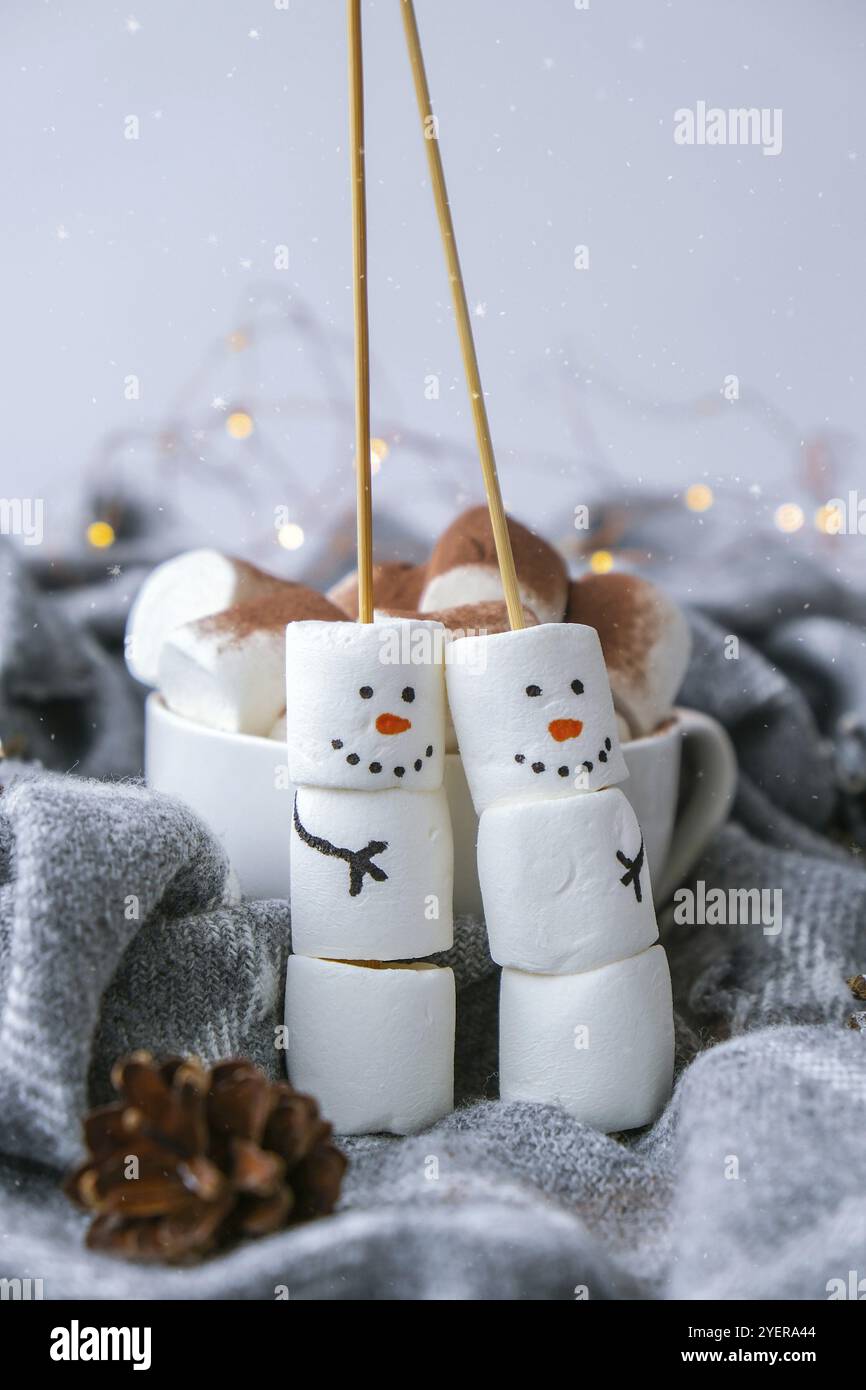 Two happy funny marshmallow snowmen. Marshmallow friends. Diy. Sweet ...