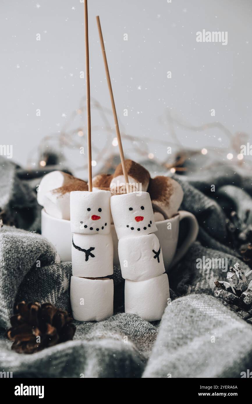 Two happy funny marshmallow snowmen. Marshmallow friends. Diy. Sweet ...