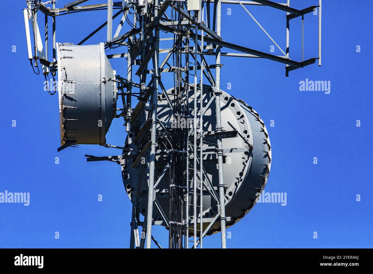 A closeup and detailed view of a cellular network base station with ...