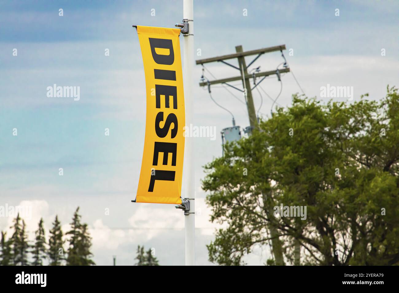 DIESEL fuel symbol, gasoline station, selective focus on yellow ...