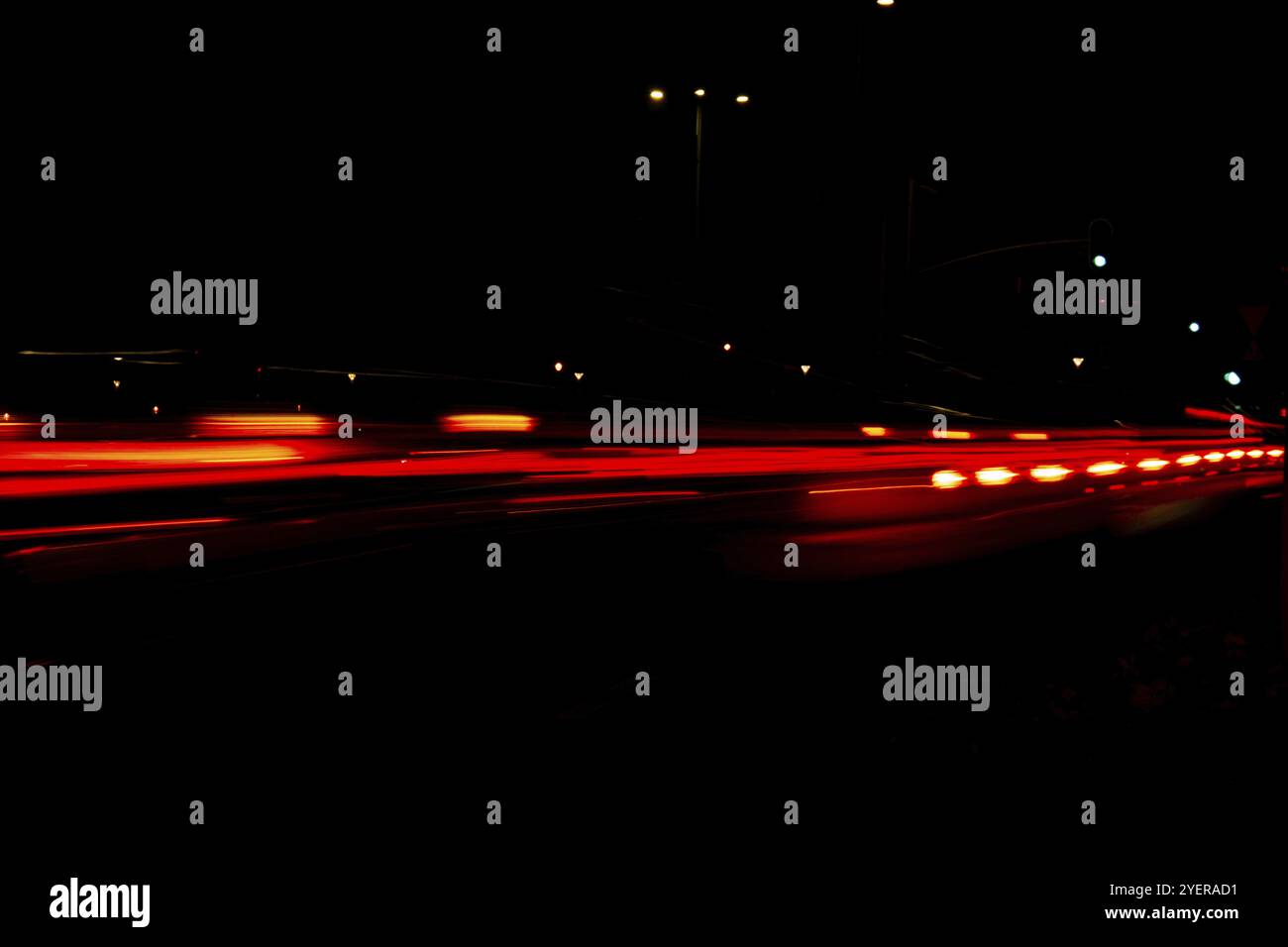 Lights of cars at night. Street line lights. Night highway city. Long ...