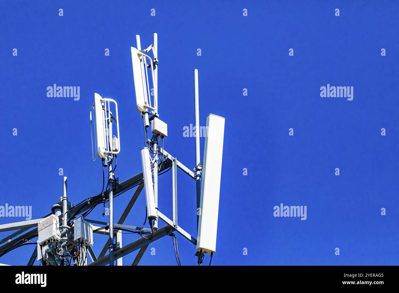 A close up and detailed view of electronic communication equipment atop ...