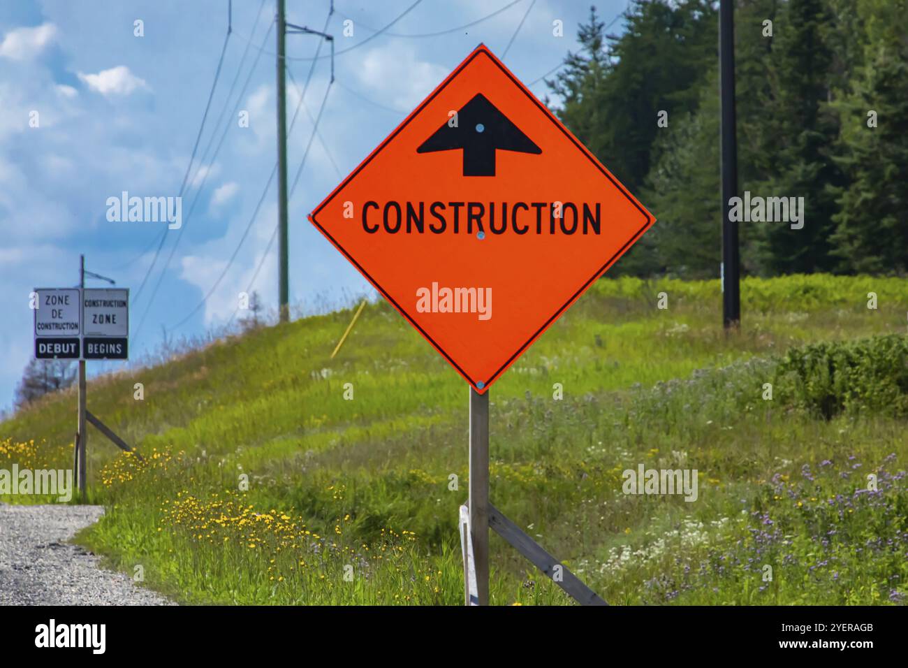 Temporary condition road signs, Construction work. on Canadian rural ...