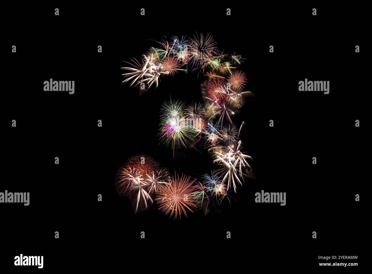 Number 3. Number alphabet made of real fireworks. See other numbers in ...