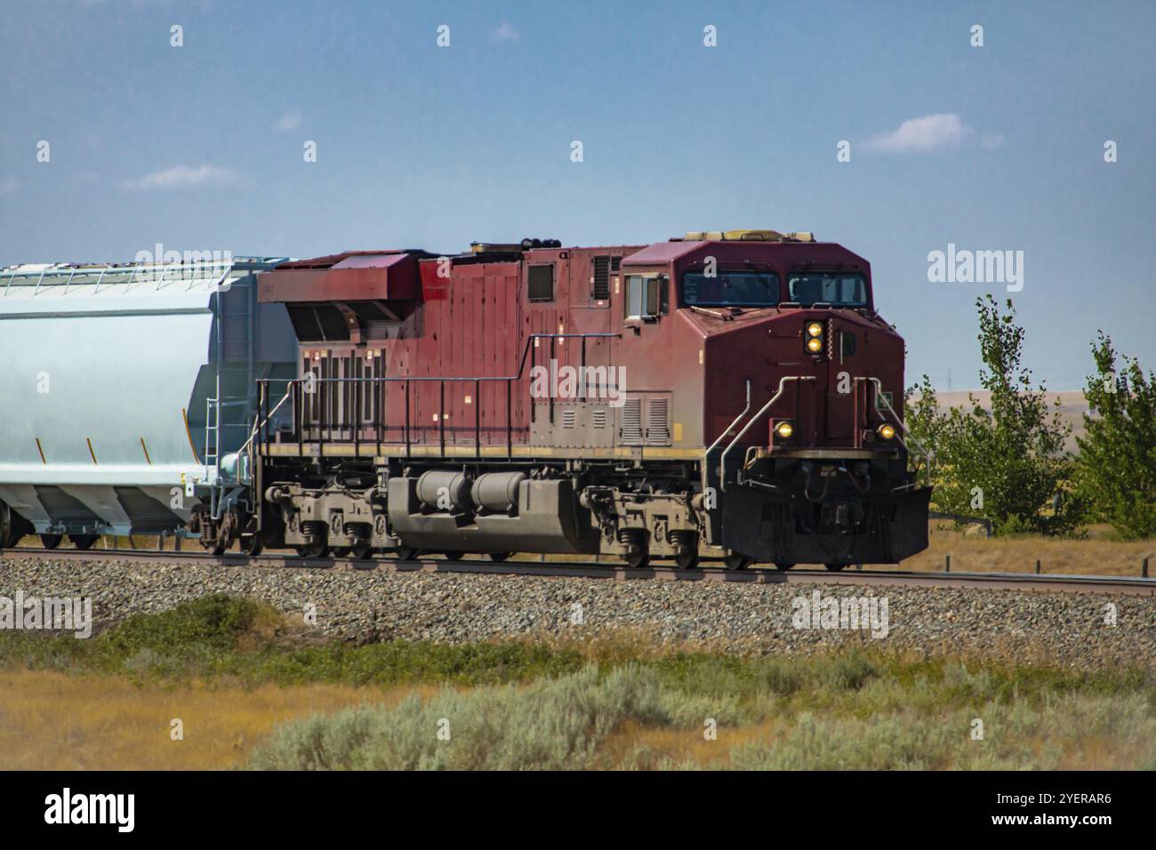 Vintage locomotive of a Canadian National Railways freight train ...