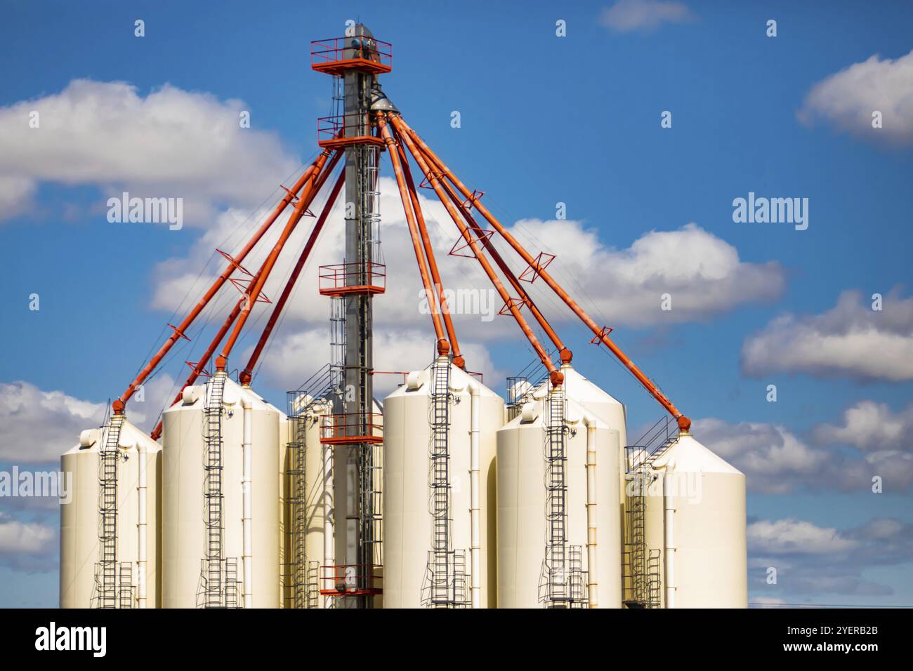 Details of a modern grain farm, an agrarian facility, complex of large ...