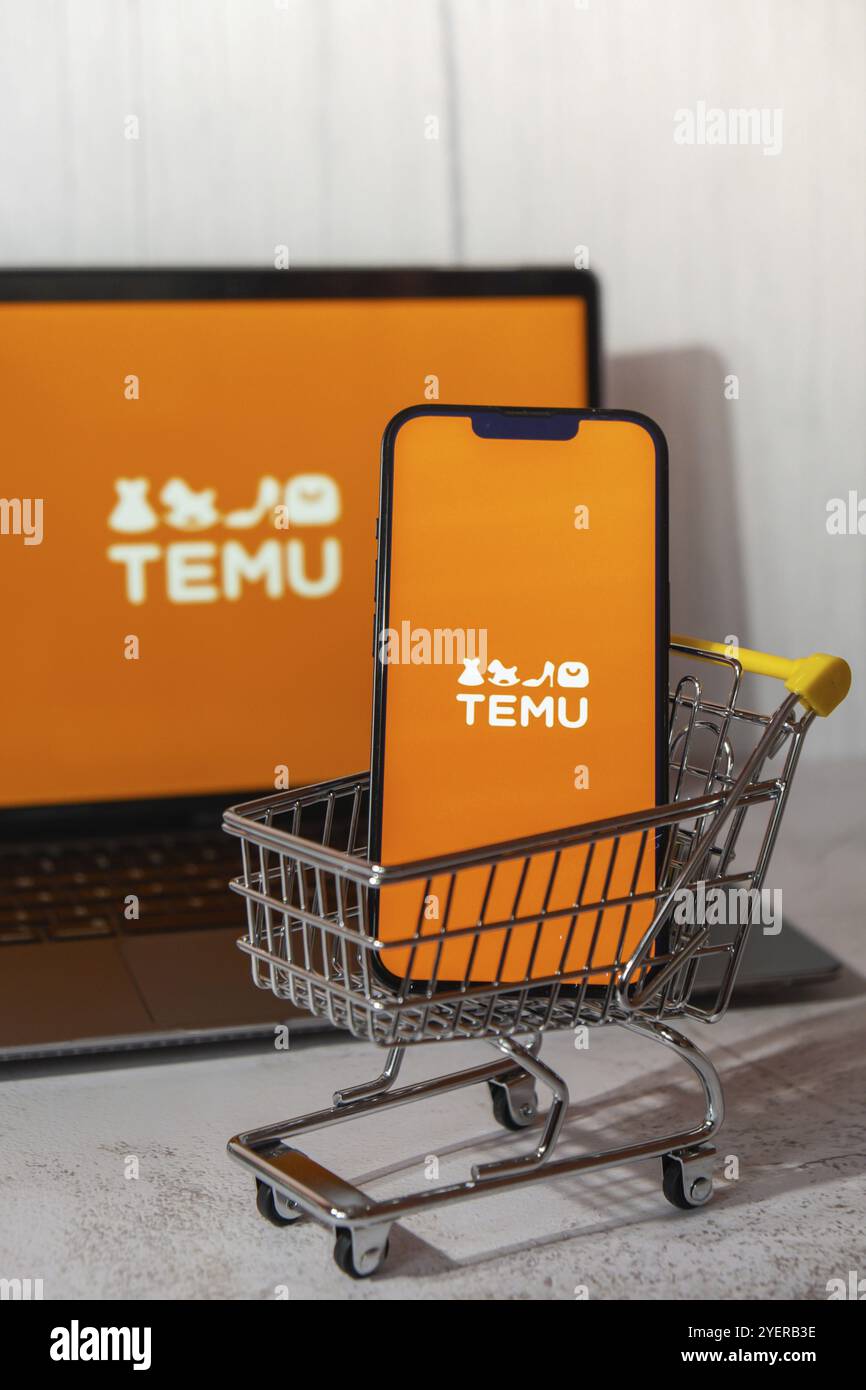 Gdansk, Poland, March 2023 Temu app icon in screen of MacBook Apple ...