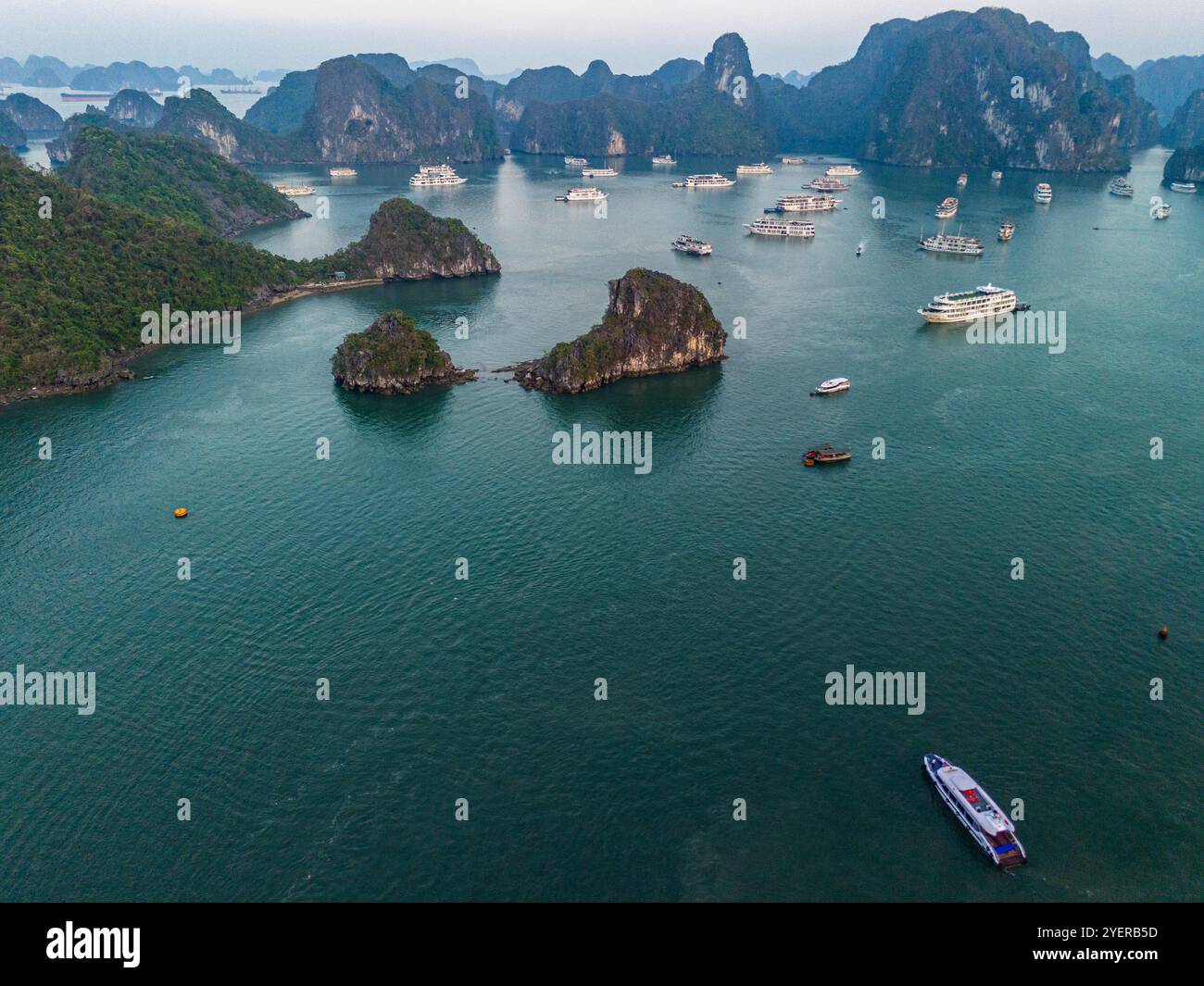 Aerial view of the Hạ Long Bay, Halong Bay is a UNESCO World Heritage ...