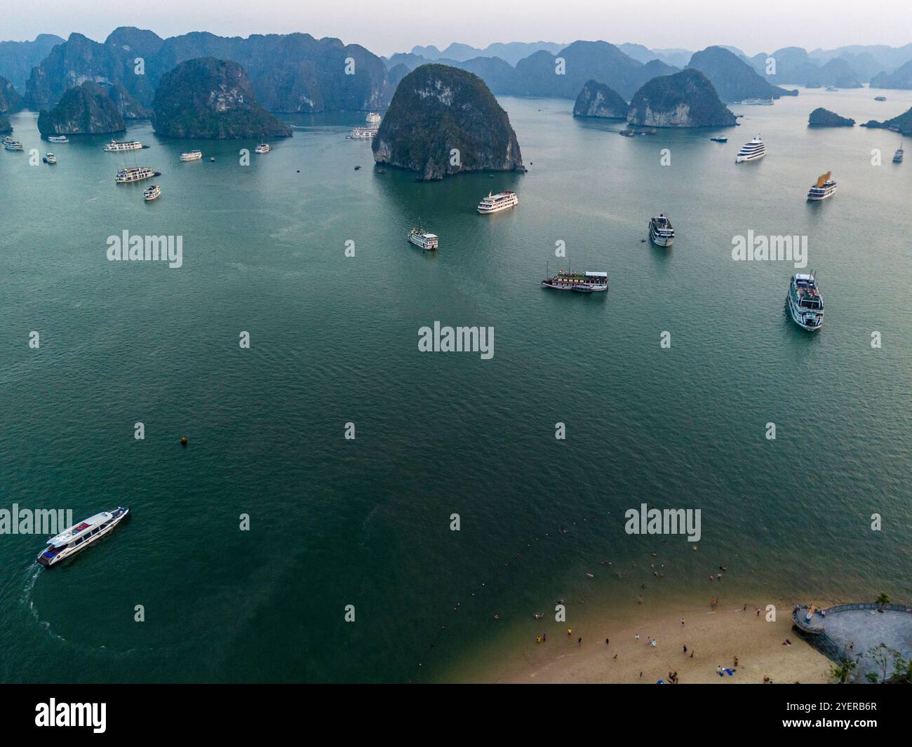 Aerial view of Ti Top Beach island, Ha Long Bay, Halong Bay is a UNESCO ...