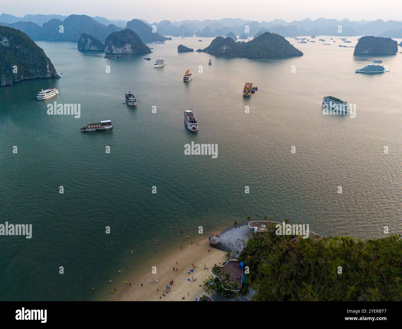Aerial view of Ti Top Beach island, Ha Long Bay, Halong Bay is a UNESCO ...