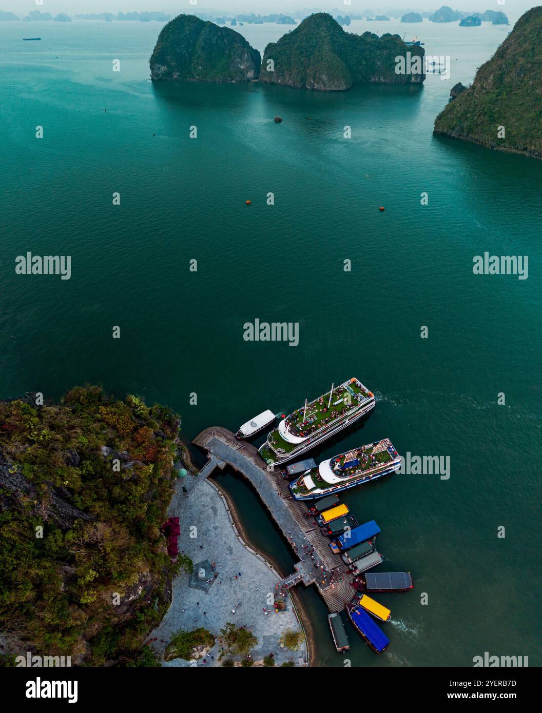 Aerial view of Ti Top Beach island, Ha Long Bay, Halong Bay is a UNESCO ...