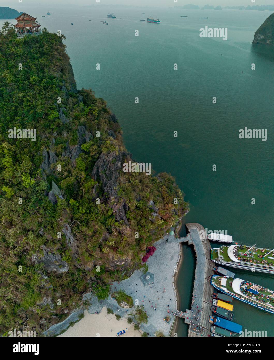Aerial view of Ti Top Beach island, Ha Long Bay, Halong Bay is a UNESCO ...