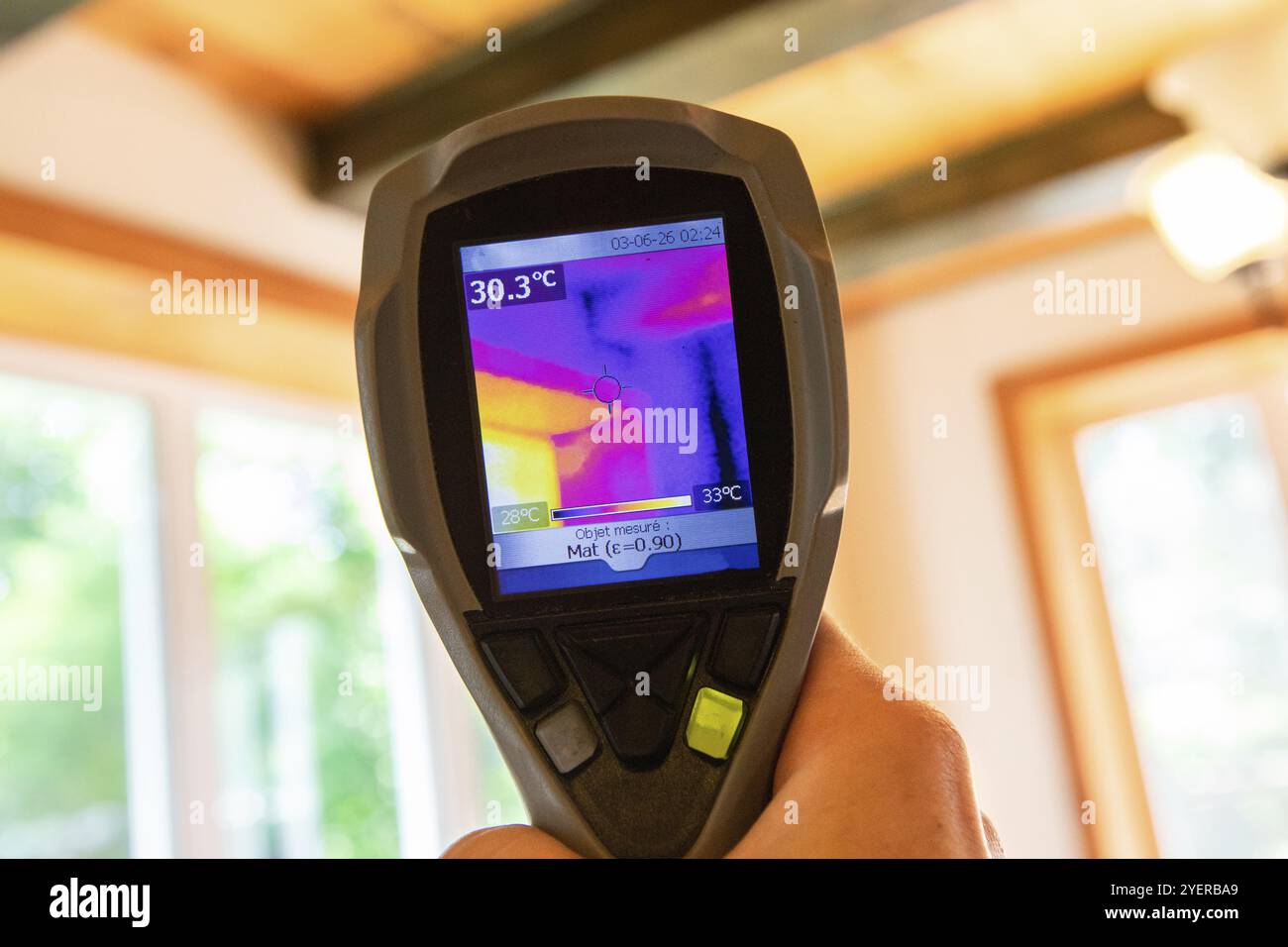 A closeup view of an infrared thermal vision device, pointing towards ...