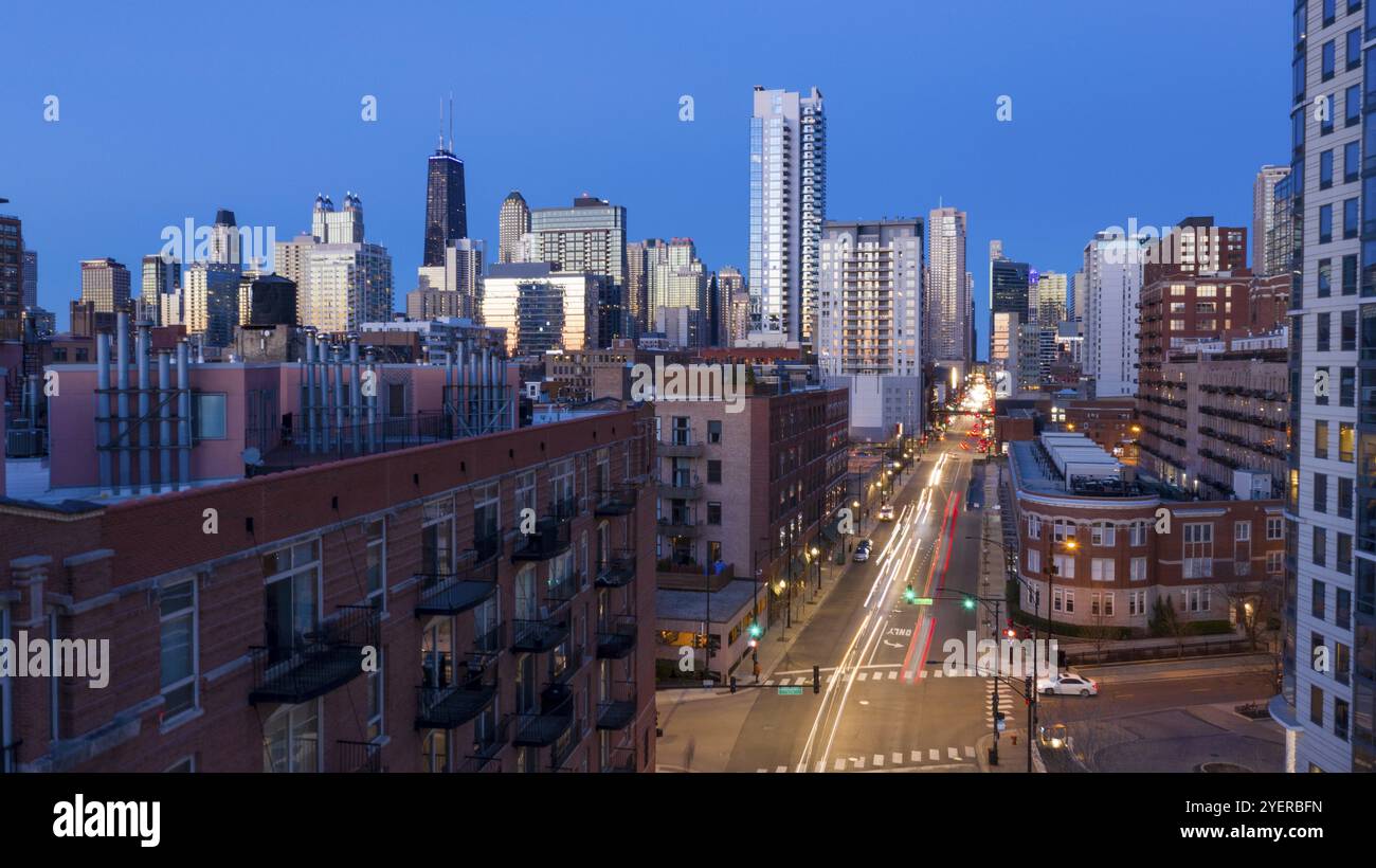 Aerial view of a cross section of the urban metropolis that is Chicago ...