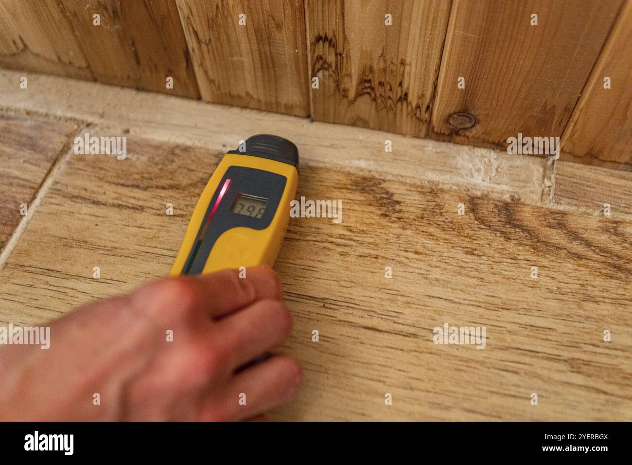 An extremely high level of damp is seen in timber flooring, almost 80 ...
