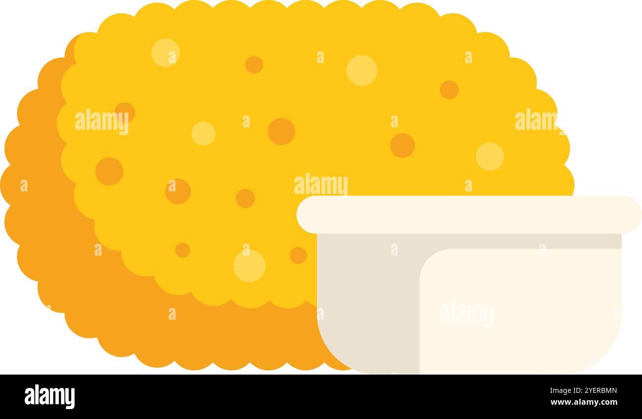 This vector illustration features a round breaded chicken nugget served ...